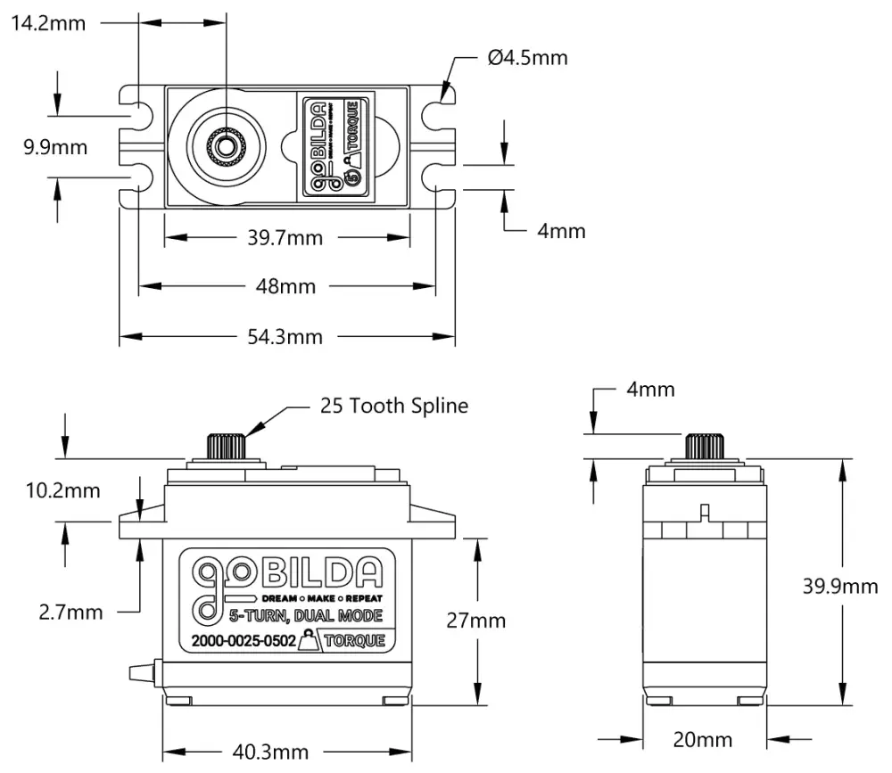 ServoCity 2000 Series 5-Turn Dual Mode Servo (25-2 Torque) - RobotShop